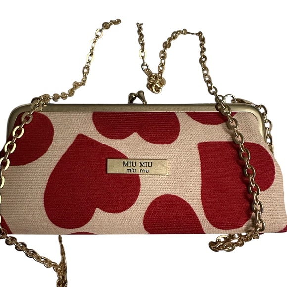 Miu Miu | Bags | Miu Miu Red Heart Pouch Bag Pochette With Chain New W ...